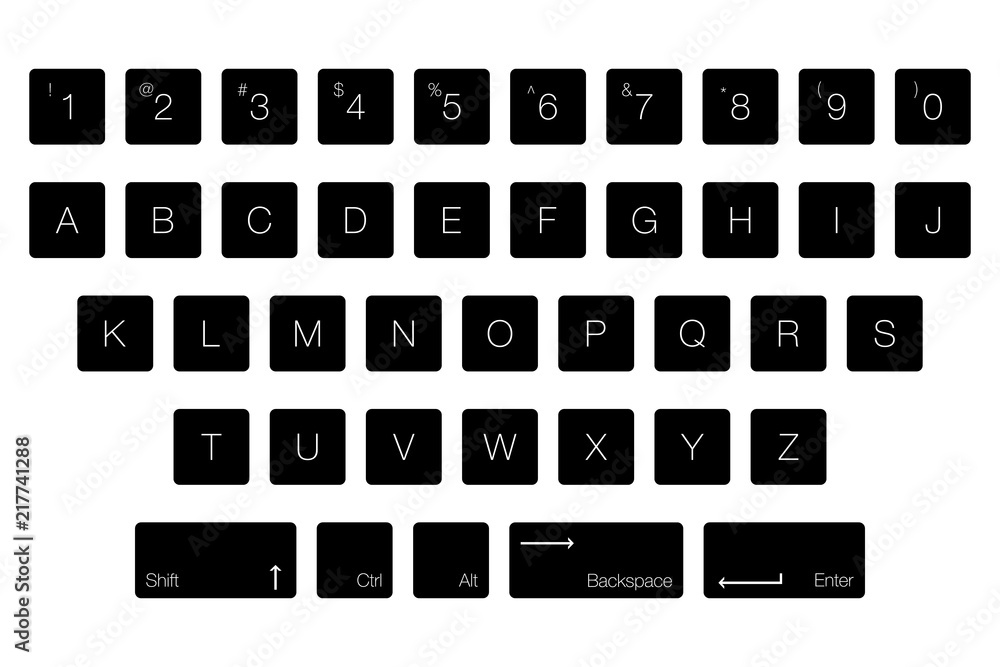 Vector Keyboard Computer Letter Keys. Isolated Black Buttons in ...