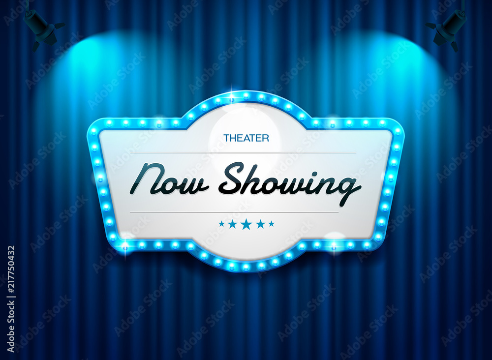 theater sign on curtain with spotlight vector illustration Stock Vector ...
