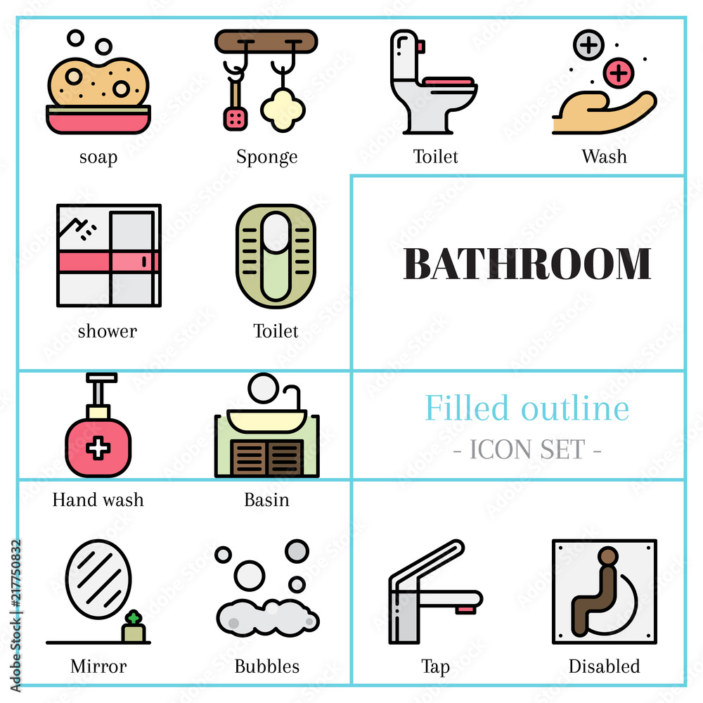 3rd bathroom icon set. The icon are filled outline icon. Illustration ...
