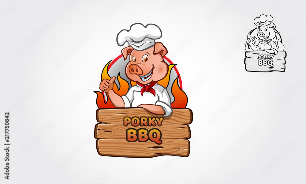Porky BBQ Logo Cartoon Character. A happy funny Cartoon pig. Vector ...