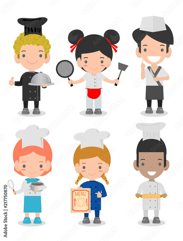Characters set of children cooks, Cute Kids Chef on white background ...