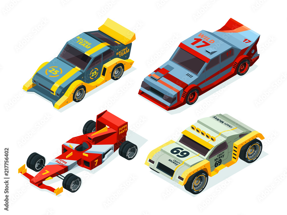Race car set. 3D racing cars. Isometric sport pictures Stock Vector ...