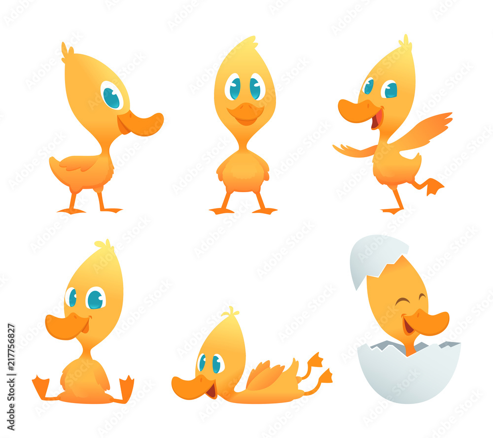 Cartoon duck. Various action poses of funny duck Stock Vector | Adobe Stock