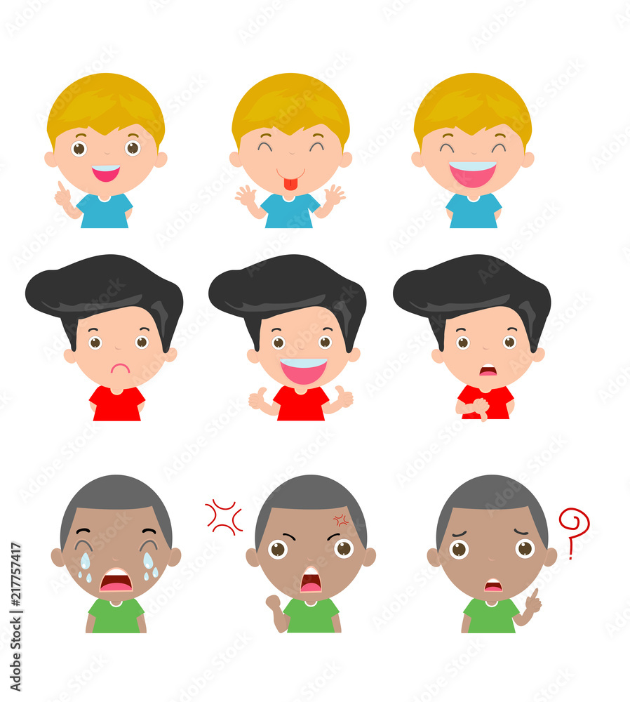 cute boy faces showing different emotions,Set of children expressions ...
