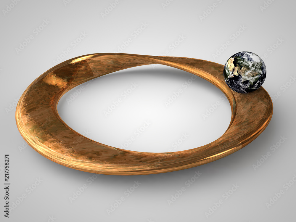 The image of the planet Earth on a golden endless Mobius strip on a ...