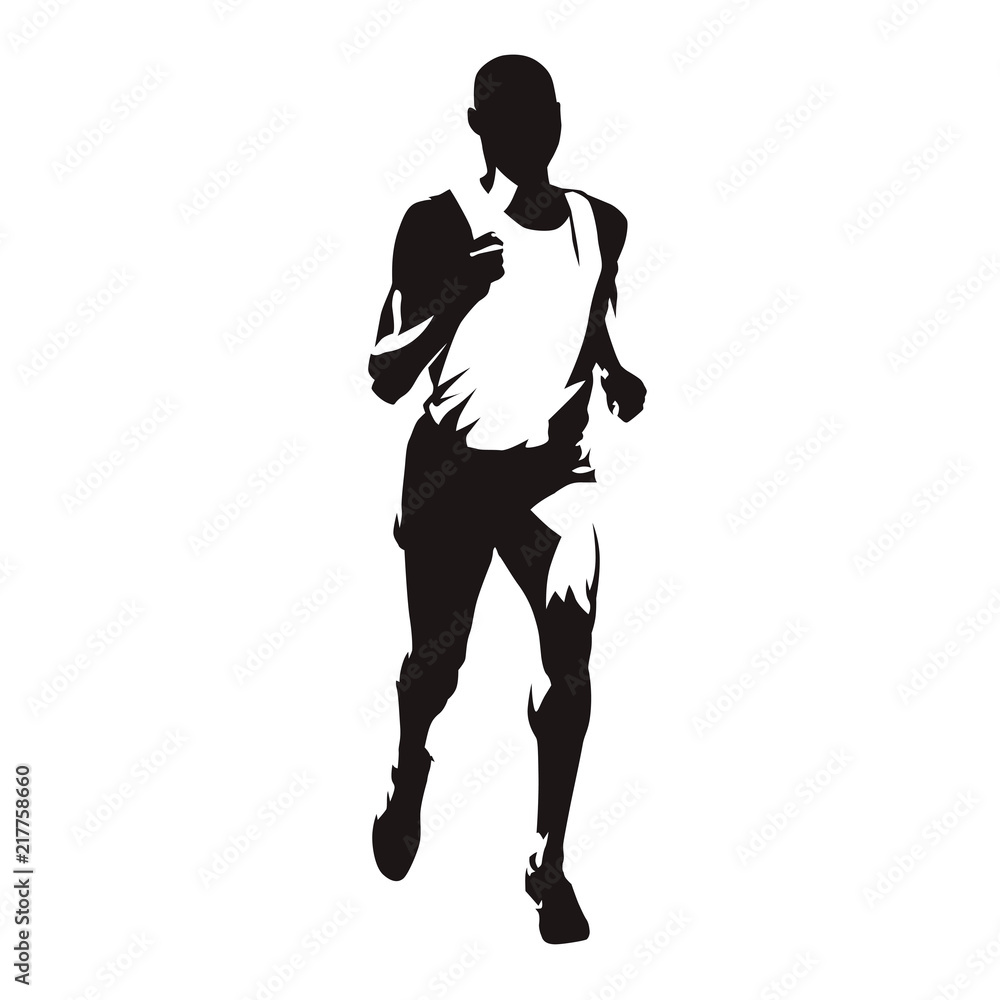 Marathon run, running man, abstract isolated vector silhouette, front ...