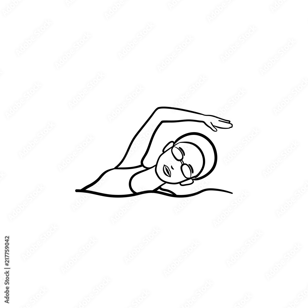 Female freestyle swimmer hand drawn outline doodle icon. Sportsman ...
