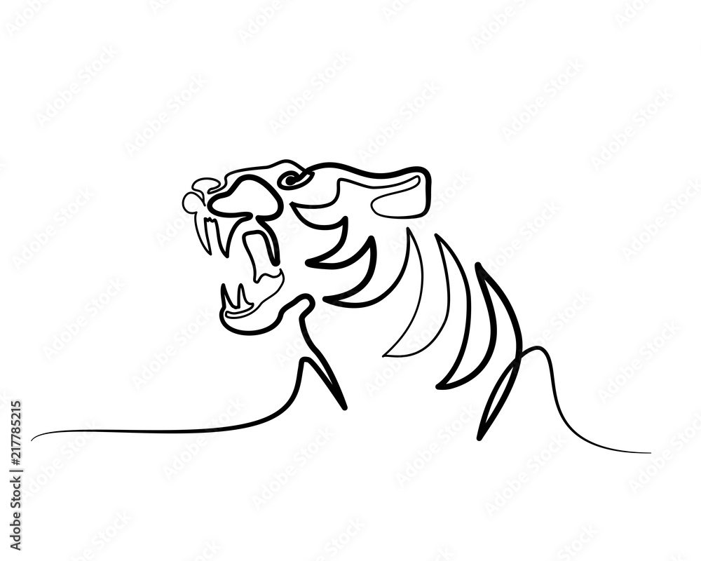 Continuous one line drawing. Tiger silhouette symbol. Logo of the Tiger ...