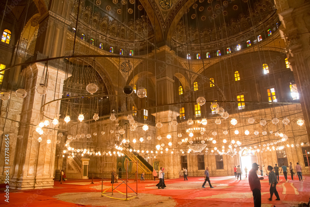 Interior of the Mosque of Muhammad Ali. view of people inside muhammad ...