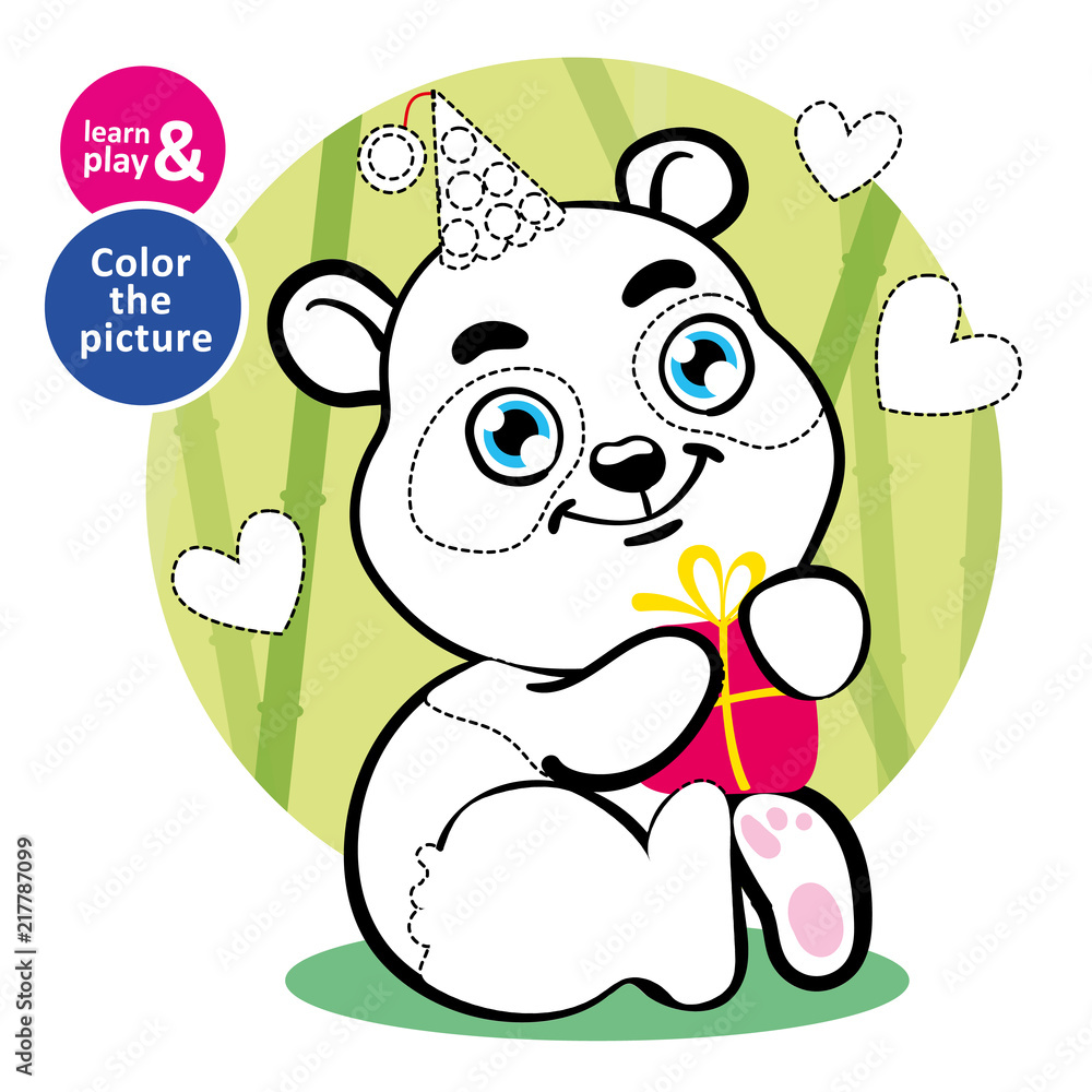 Educational exercise for children. Paint panda with colored pencils ...