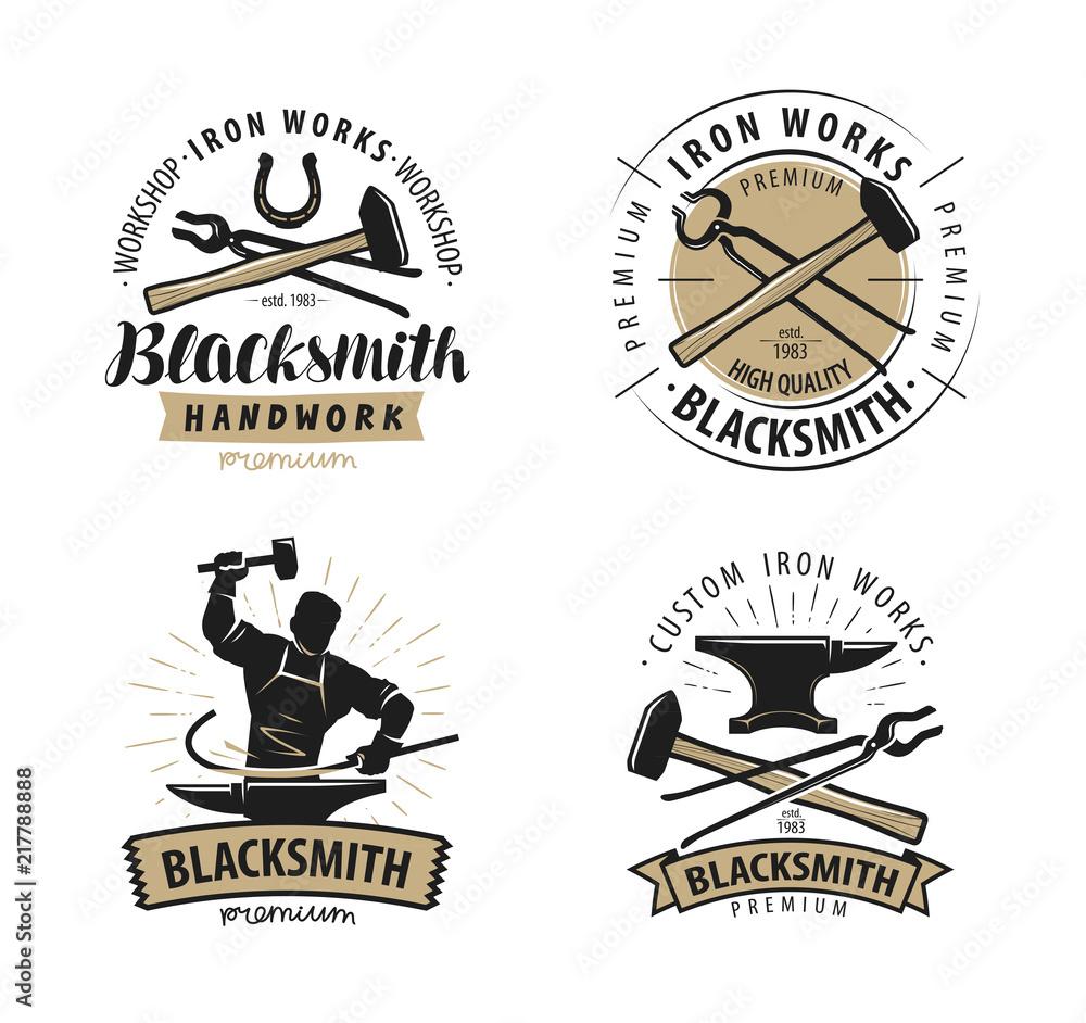 Blacksmith, forge logo or label. Blacksmithing, iron work symbol ...