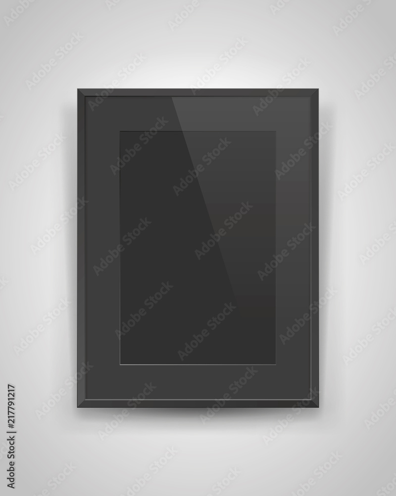 Realistic empty rectangular black frame with passepartout on gray ...