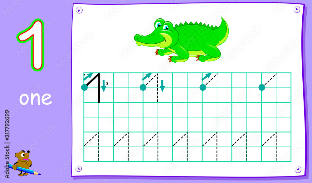 Educational page for young children with number one. Developing skills ...