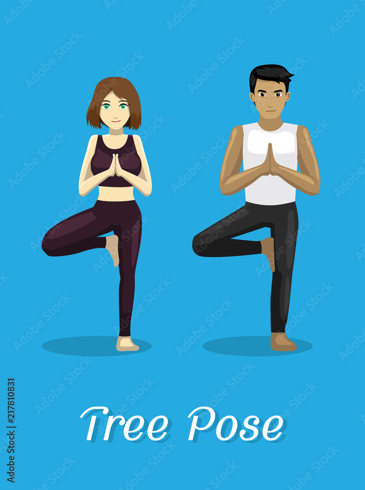 Manga Style Cartoon Yoga Tree Pose Stock Vector | Adobe Stock