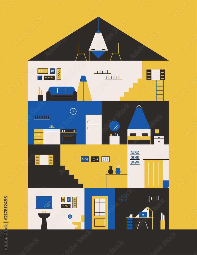 House interior Cross-section flat design style vector graphic ...