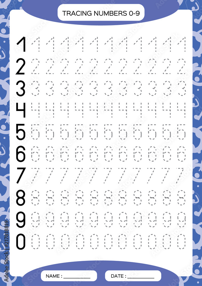 Numbers 0-9. Tracing Worksheet for kids. Preschool worksheet ...
