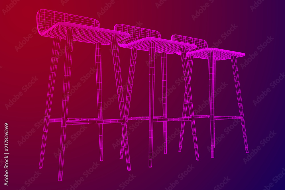 Bar stool furniture wireframe blueprint. Linear outline vector ...