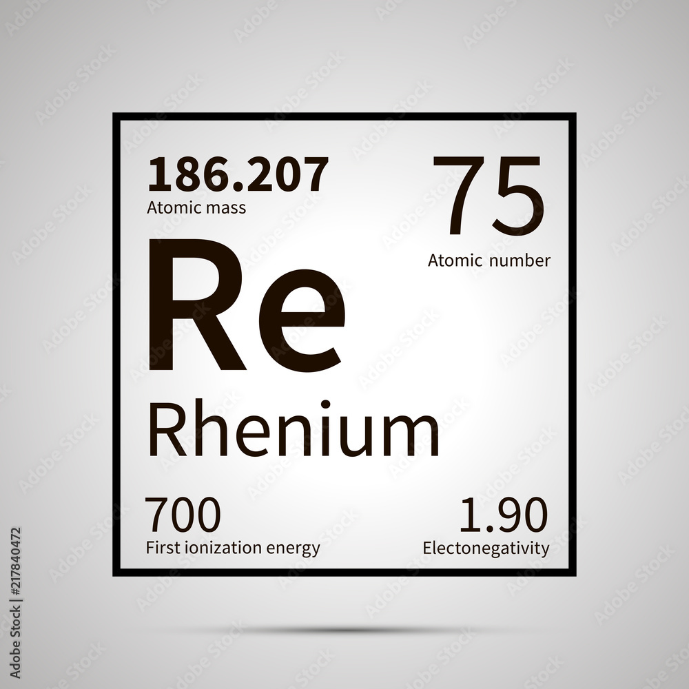 Rhenium chemical element with first ionization energy, atomic mass and ...