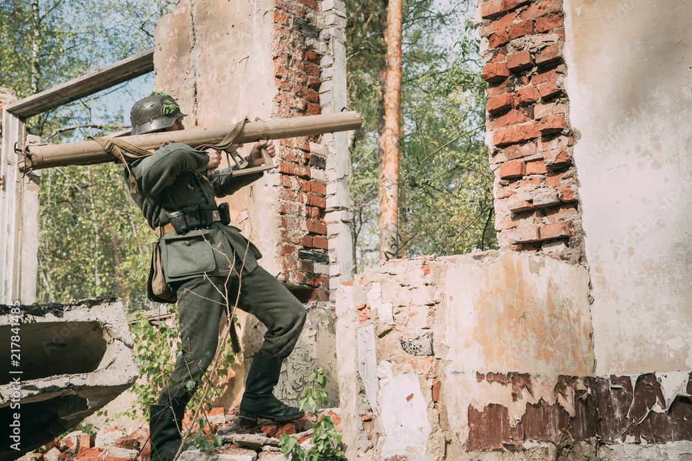 Re-enactor Dressed As German Wehrmacht Infantry Soldier In World War II ...