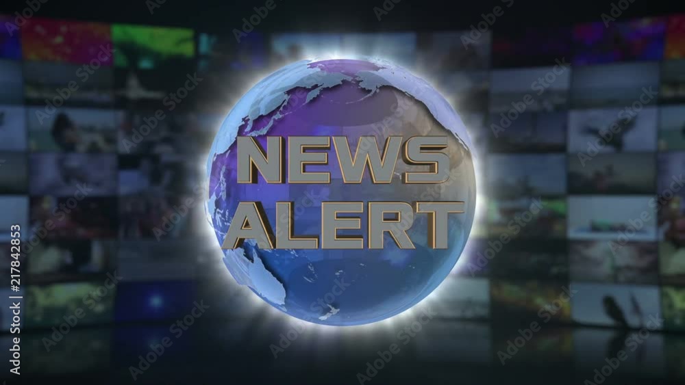 News Alert On Screen 3D Animated Text Graphics Over Spinning Animated ...