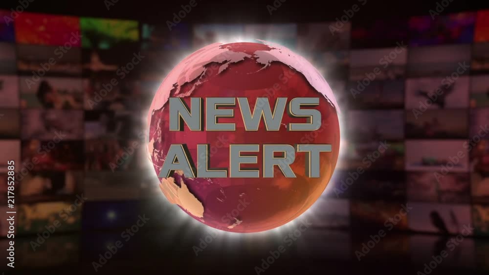 News Alert On Screen 3D Animated Text Graphics Over Spinning Animated ...