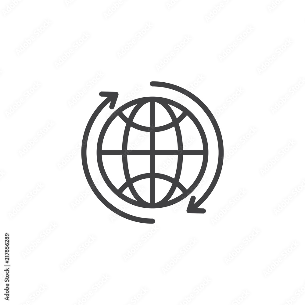Globe and arrows outline icon. linear style sign for mobile concept and ...
