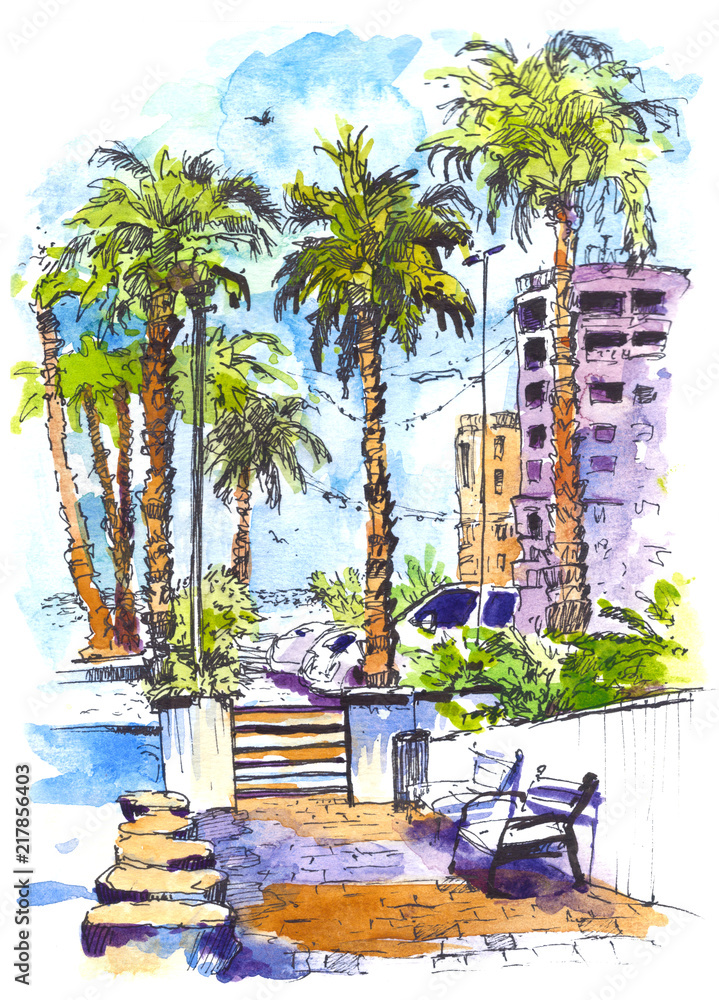 Downtown with street and buildings of Miami City in Florida, USA ...