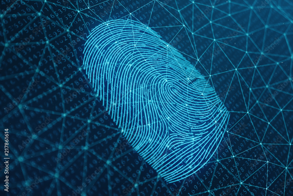 3D illustration Fingerprint scan provides security access with ...
