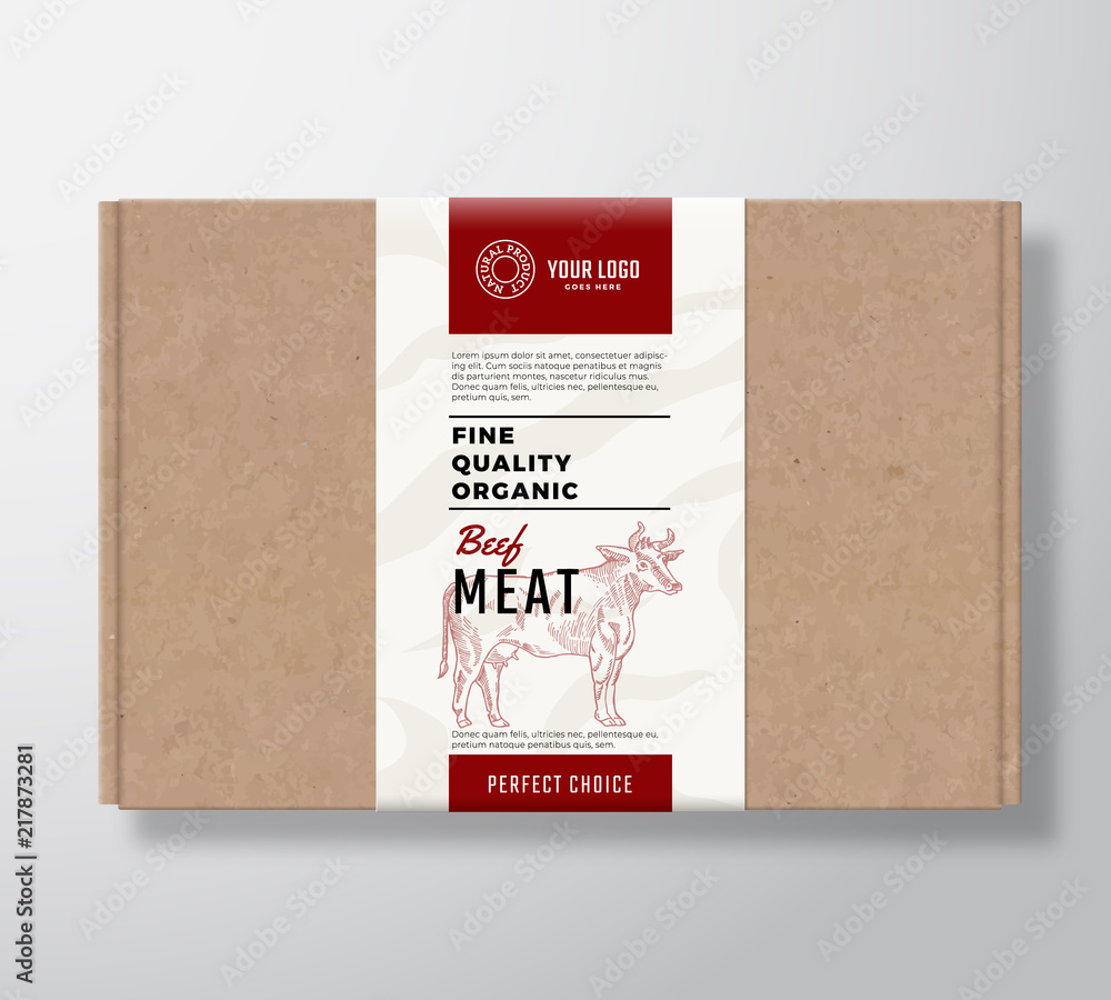 Fine Quality Organic Beef Craft Cardboard Box. Abstract Vector Meat ...