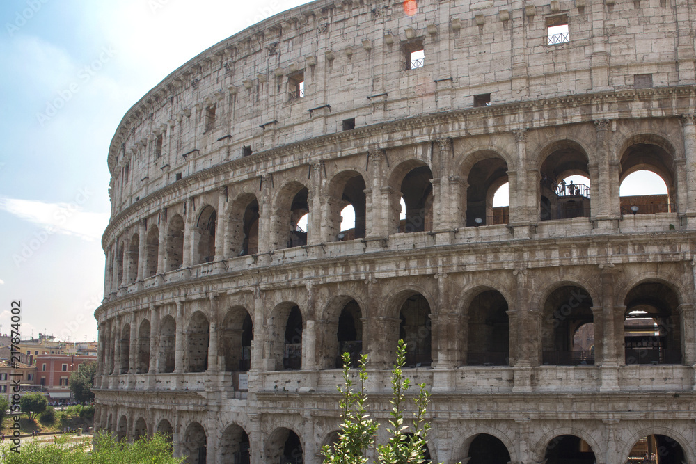 Detail of the Colosseum, known as Amphitheatrum Flavium, symbol of the ...