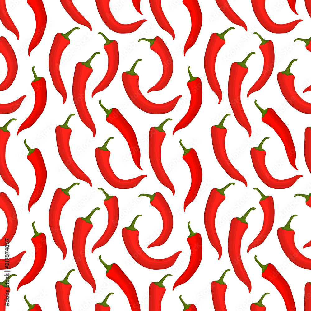 Seamless pattern with red chilli peppers on a white background ...
