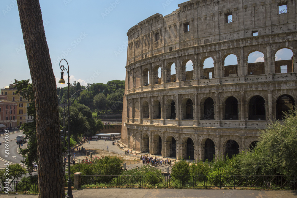 Detail of the Colosseum, known as Amphitheatrum Flavium, symbol of the ...