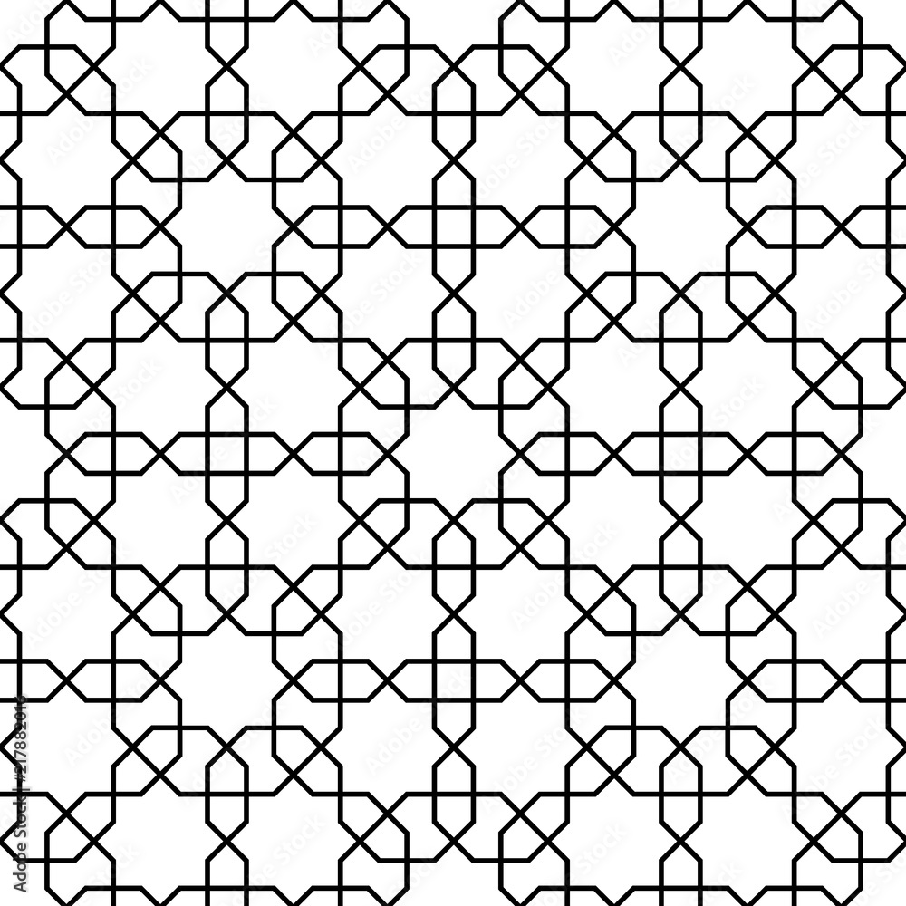 Islamic pattern. Seamless vector geometric black and white lattice ...