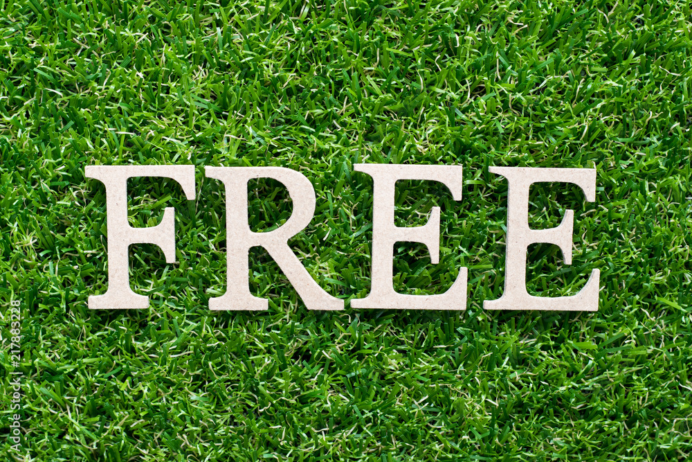 Wood alphabet in word free on artificial green grass background Stock ...