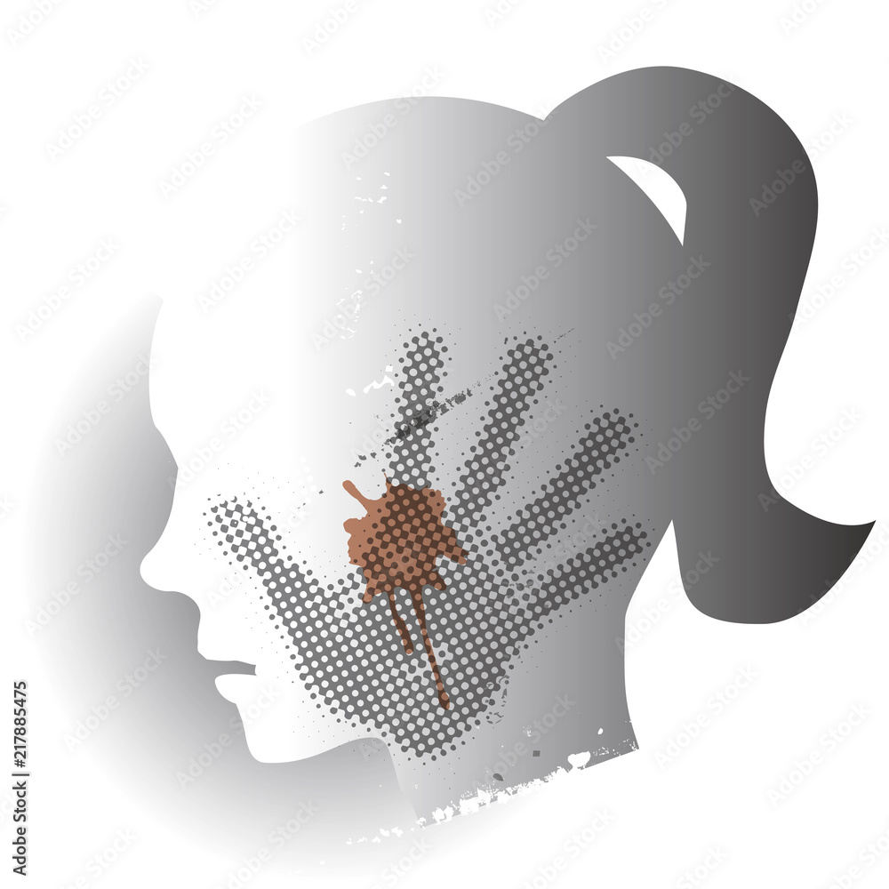 Violence against woman, silhouette. Young Woman silhouette with hand ...