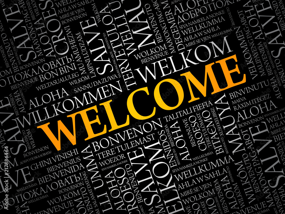 WELCOME word cloud in different languages, conceptual background Stock ...