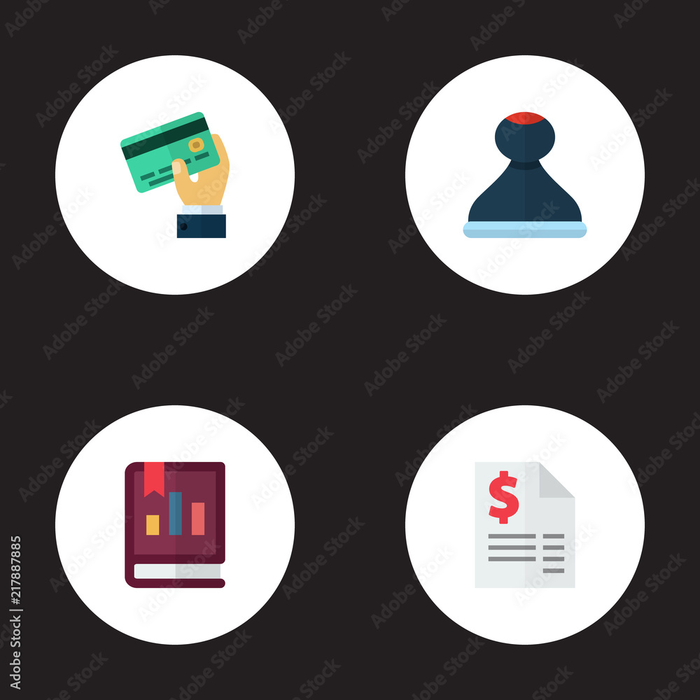Set of recording icons flat style symbols with annual report, credit ...