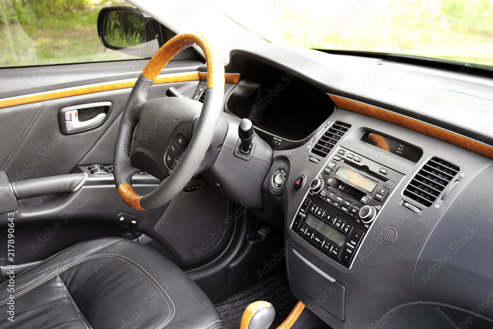 Leather interior of the car. View of the interior of a modern ...