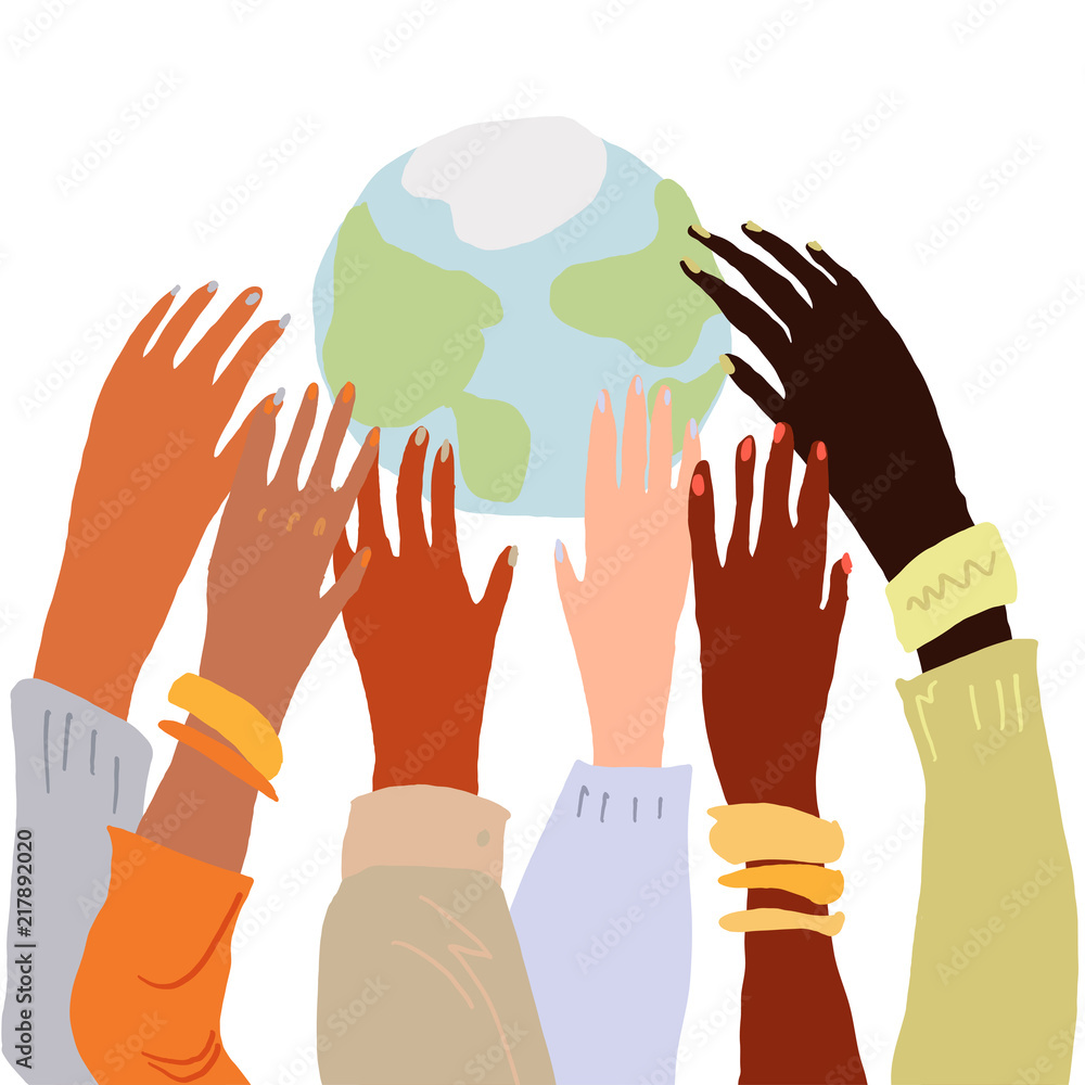 Illustration of a people's hands with different skin color together ...