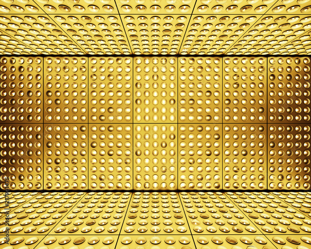 ภาพประกอบสต็อก Light panels, a lot of light bulbs on a gold background ...