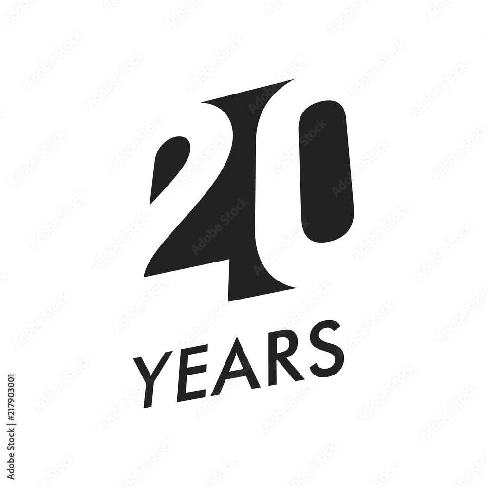 Twenty years vector emblem template. Anniversary symbol, negative space ...