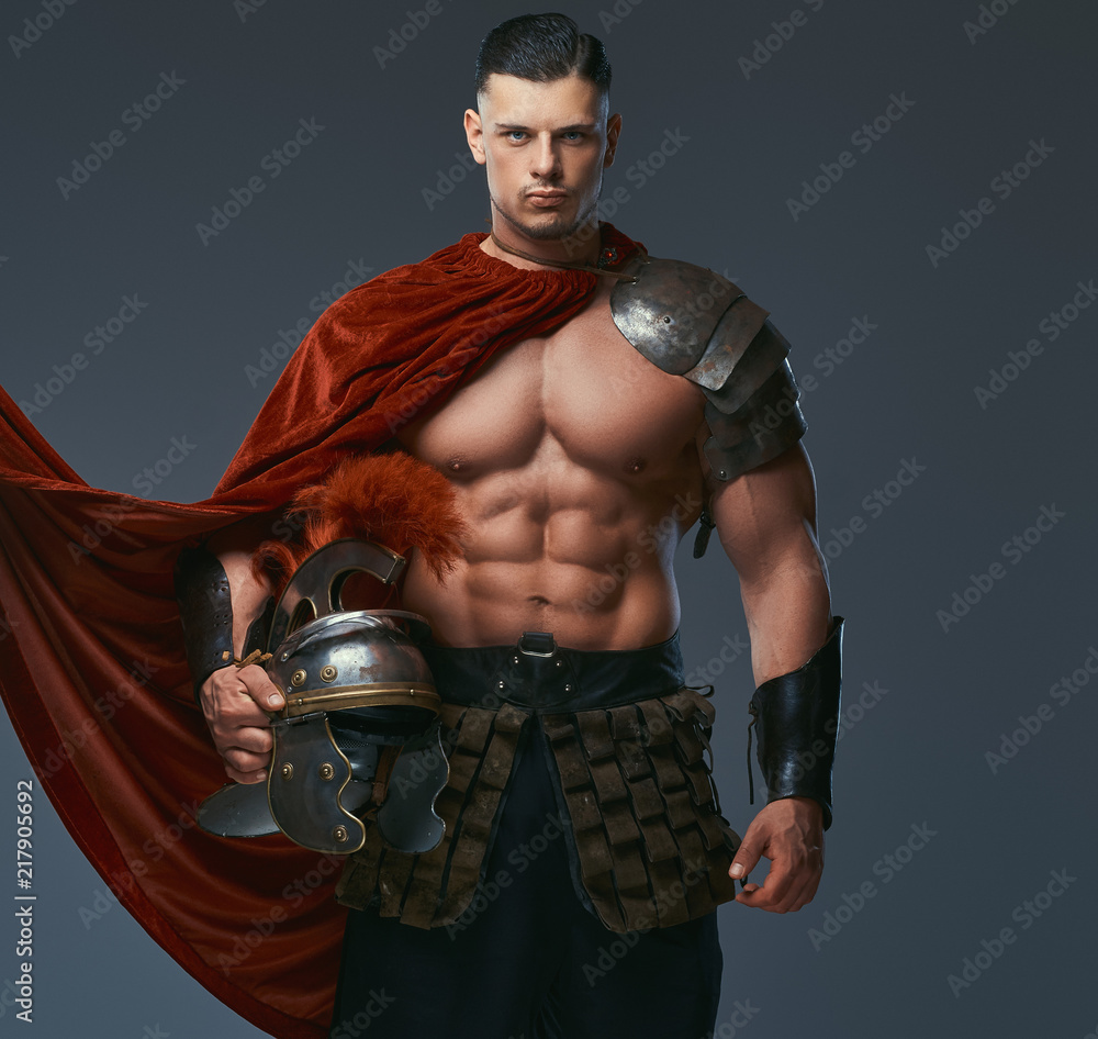 Brutal ancient Greece warrior with a muscular body in battle uniforms ...