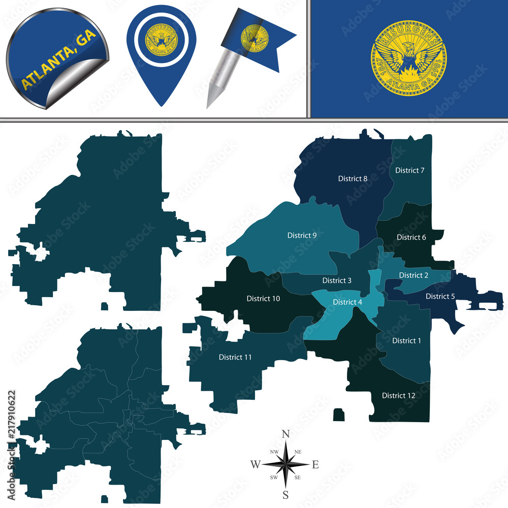 Map of Atlanta, GA with Districts Stock Vector | Adobe Stock