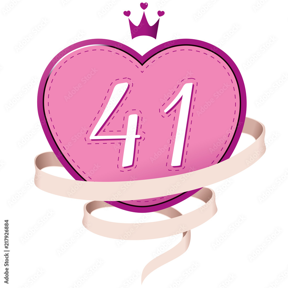 Pink Heart with a Crown, Ribbon and Number 41 Stock Vector | Adobe Stock