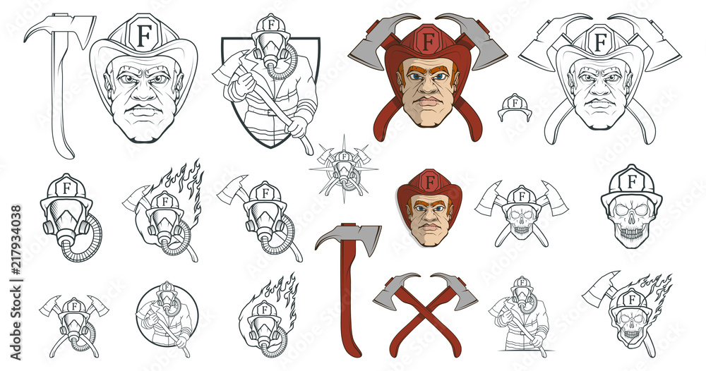 Hand drawn Firefighter. Professional Fire Protection concept. Rescuer ...