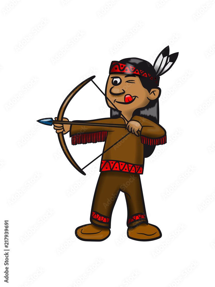 indianer junge spielen pfeil und bogen Stock-Illustration | Adobe Stock