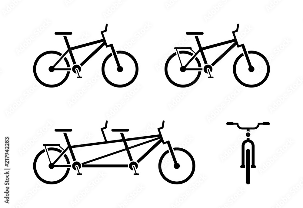 Bicycle icon pictogram. Classic, tandem bike symbol. Front and side ...
