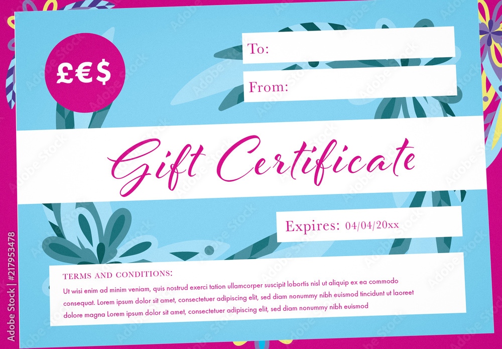 Gift Certificate Layout with Bright Colors Stock Template | Adobe Stock