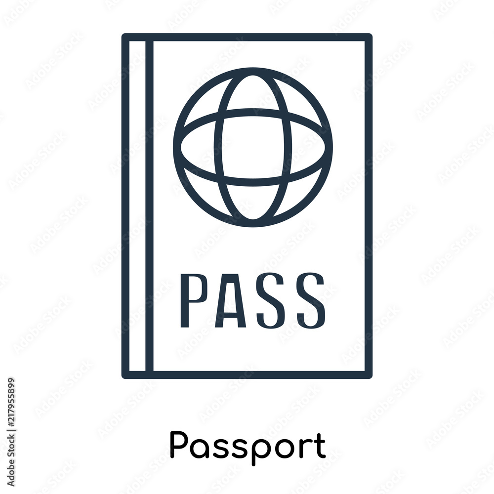 Passport icon vector isolated on white background, Passport sign , thin ...