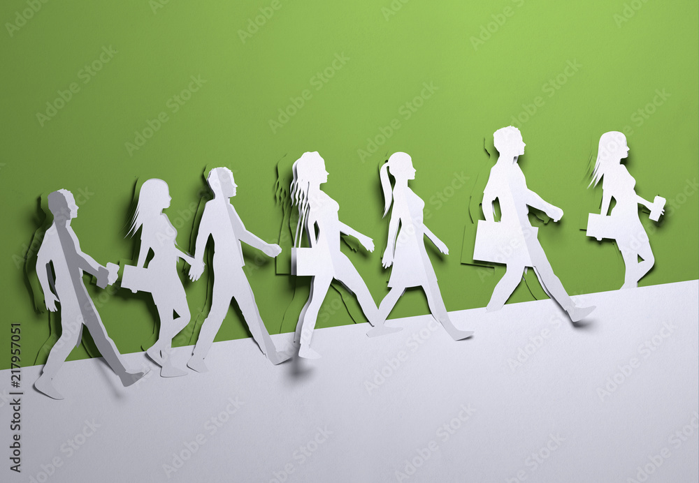 Folded Paper art origami. Various people and characters walking to ...